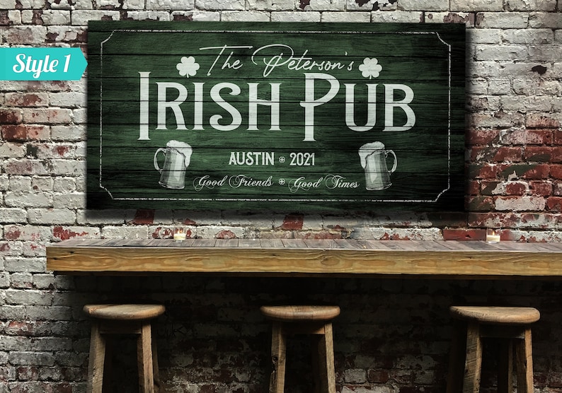 Personalized Irish Pub Sign | Custom Bar Large Canvas Wall Art ...
