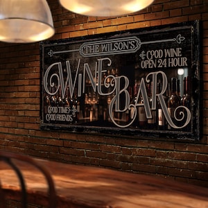 Personalized Wine Bar Canvas Sign, Taste Room Sign, Rustic Bar Wall Art ...