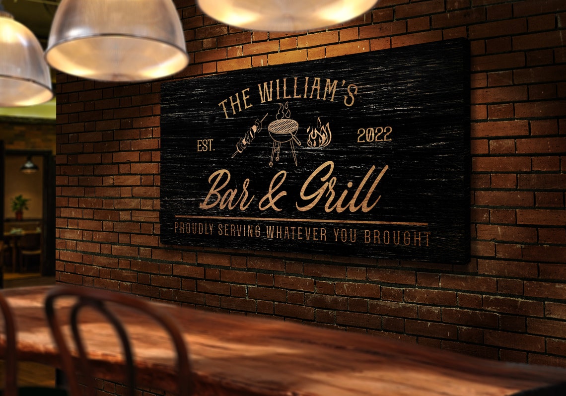 Custom Bar & Grill Sign, Outdoor Grill Sign, Backyard BBQ Sign ...