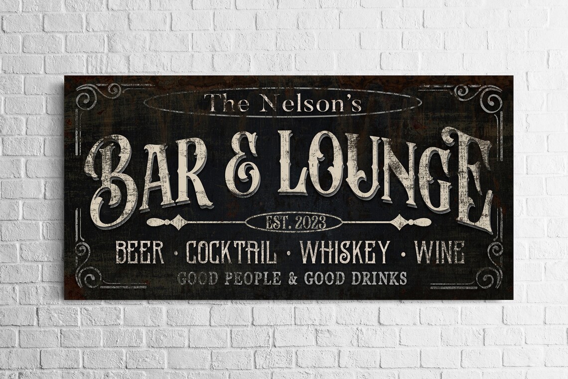 Personalized Bar & Lounge Sign, Vintage Home Bar Pub Sign, Family Last ...