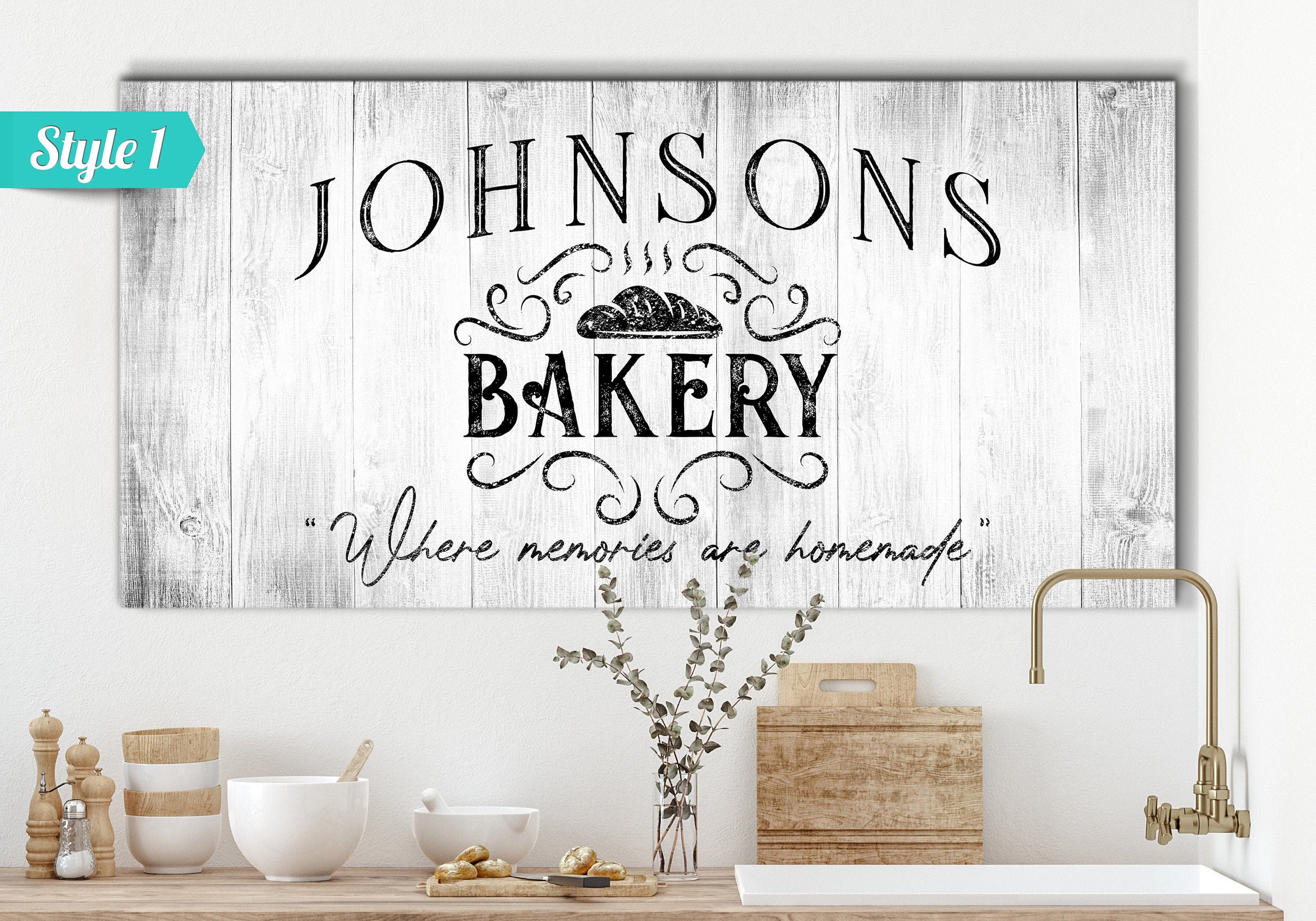 Customized Bakery Wood Background Sign Canvas Large Wall Art - Etsy