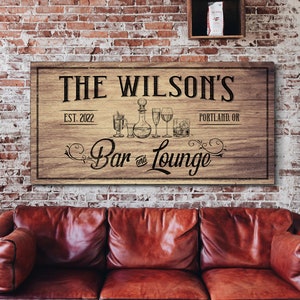 Personalized Bar & Lounge Sign, Bar Sign, Home Bar Decor, Rustic Pub ...