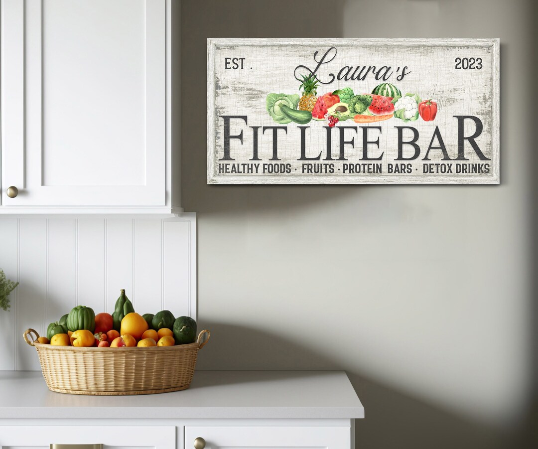 Personalized Fit Life Bar Sign, Kitchen Wall Decor, Healthy Food Sign ...