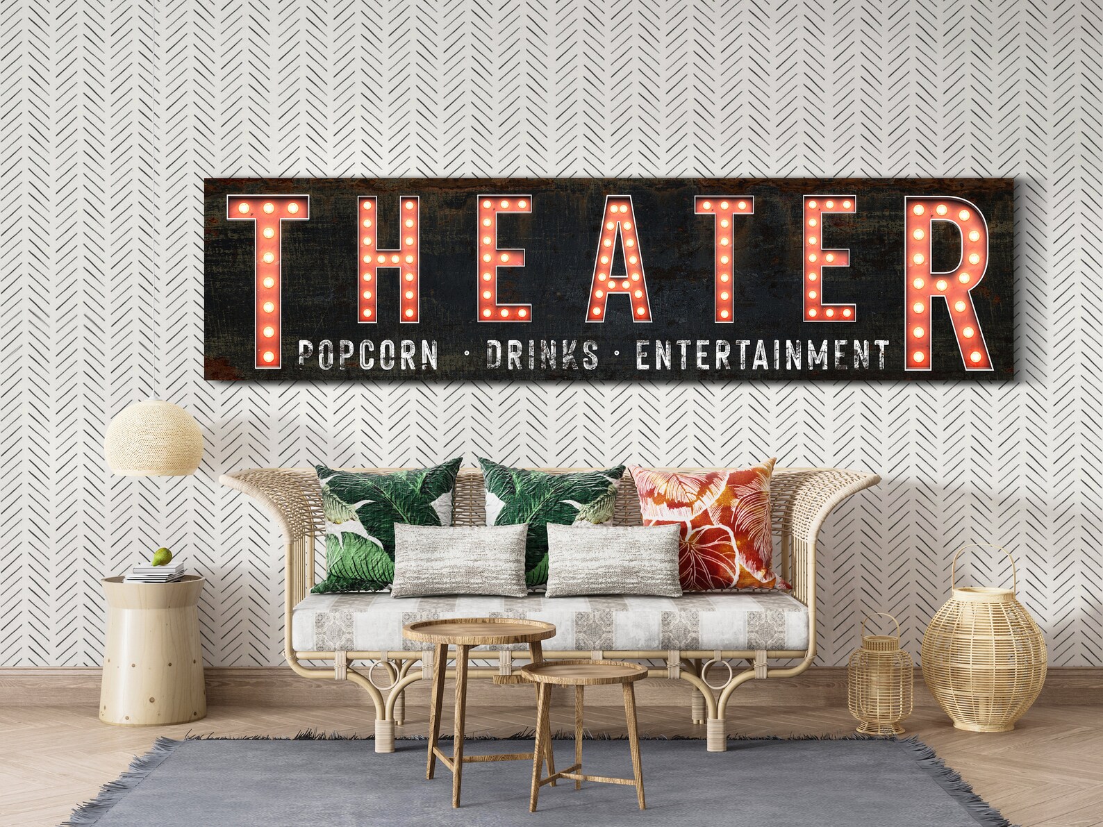 Theater Sign, Family Theater Room Sign, Vintage Movie Room Wall ...