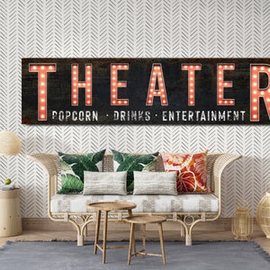 Theater Sign, Family Theater Room Sign, Vintage Movie Room Wall ...