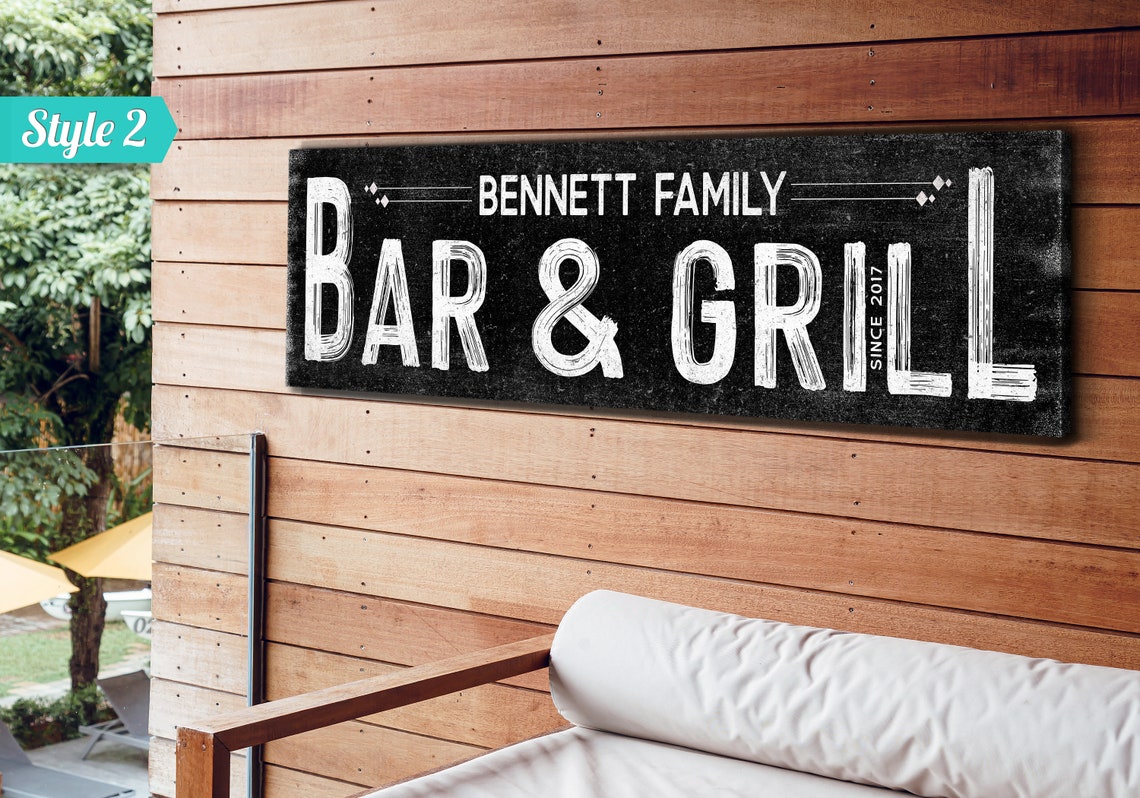 Personalized BAR & GRILL Sign Backyard Canvas Family Name | Etsy