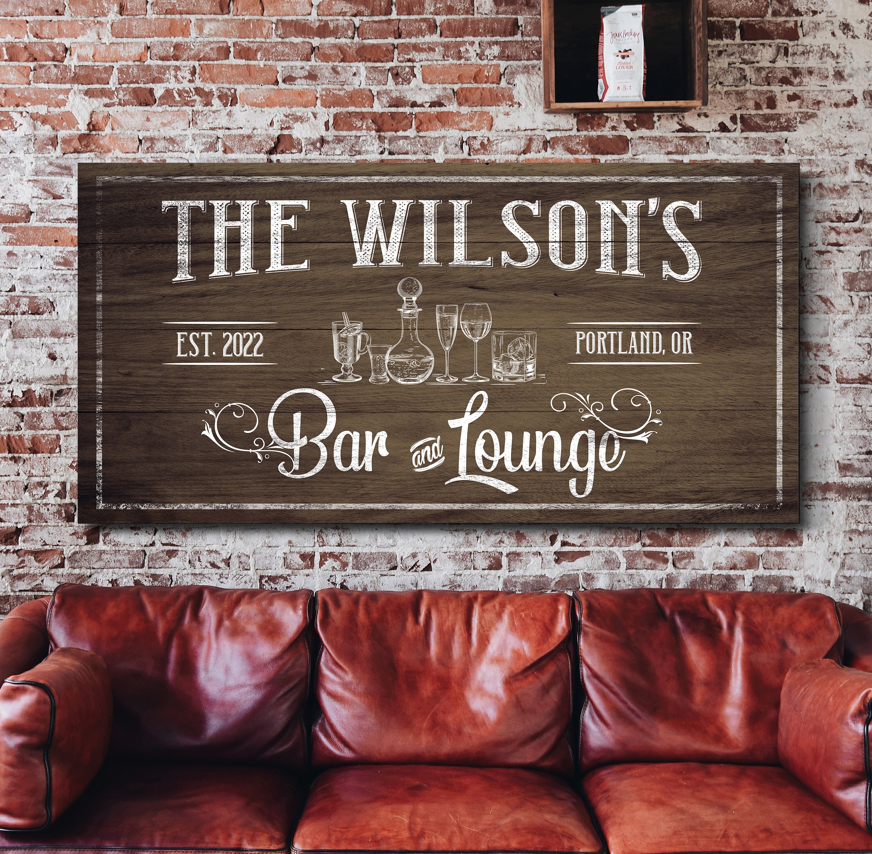Personalized Bar & Lounge Sign, Bar Sign, Home Bar Decor, Rustic Pub ...