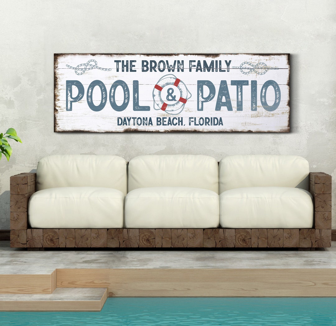 Personalized Pool & Patio Sign, Poolside Decor, Outdoor Swimming Pool ...