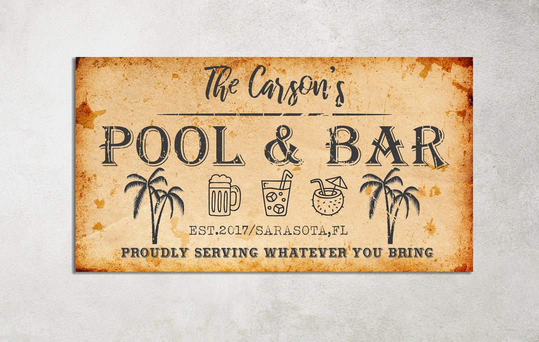 Personalized POOL & BAR Sign | Custom Pool and Bar Sign | Wood ...