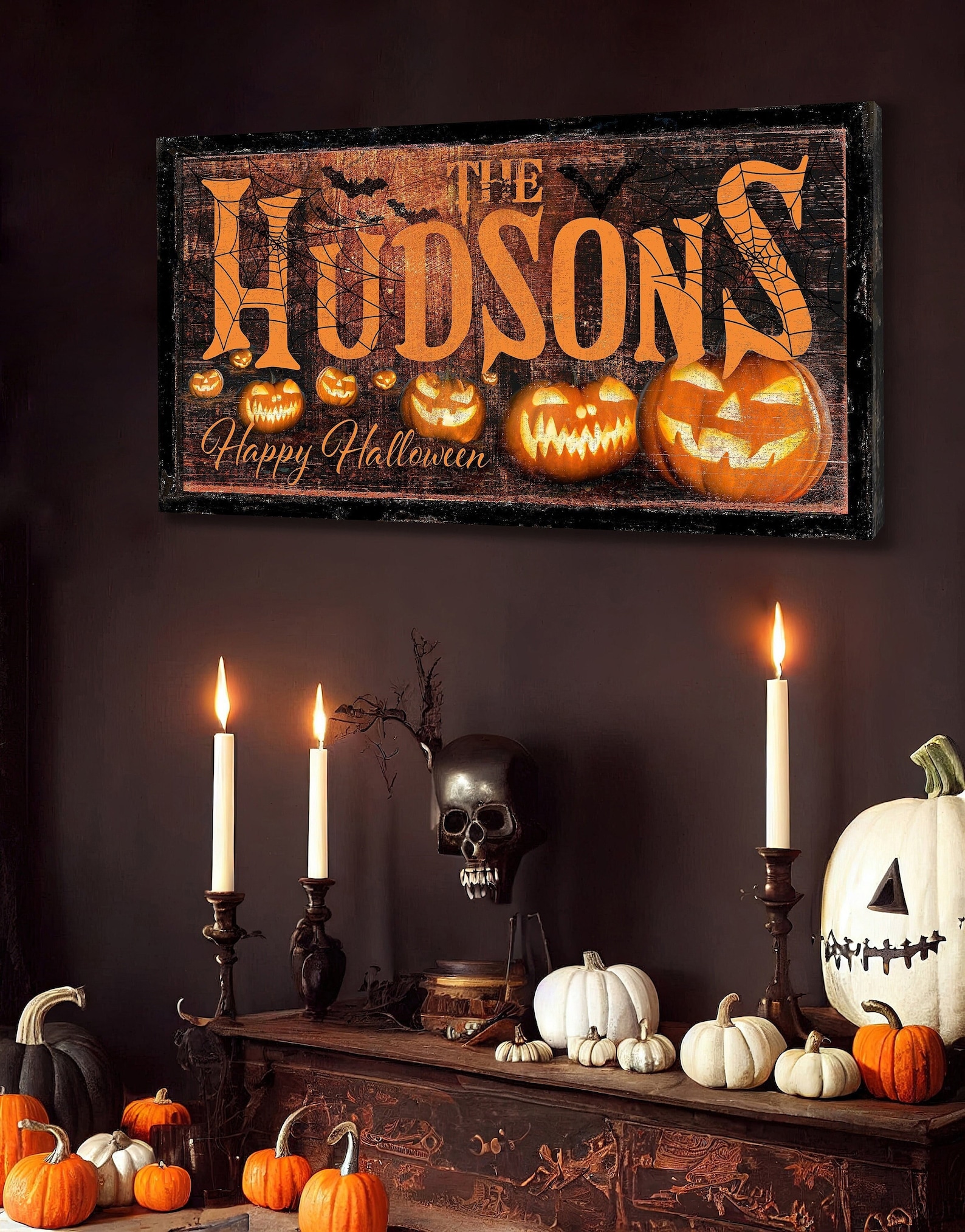 Personalized Happy Halloween Sign, Family Name Sign, Creepy Rustic Fall ...