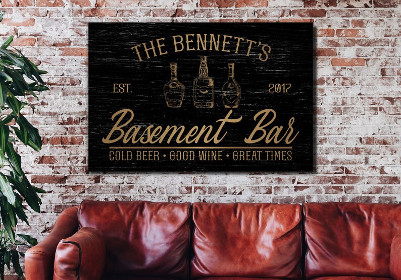 Custom Basement Bar Sign Personalized Huge Canvas Modern - Etsy