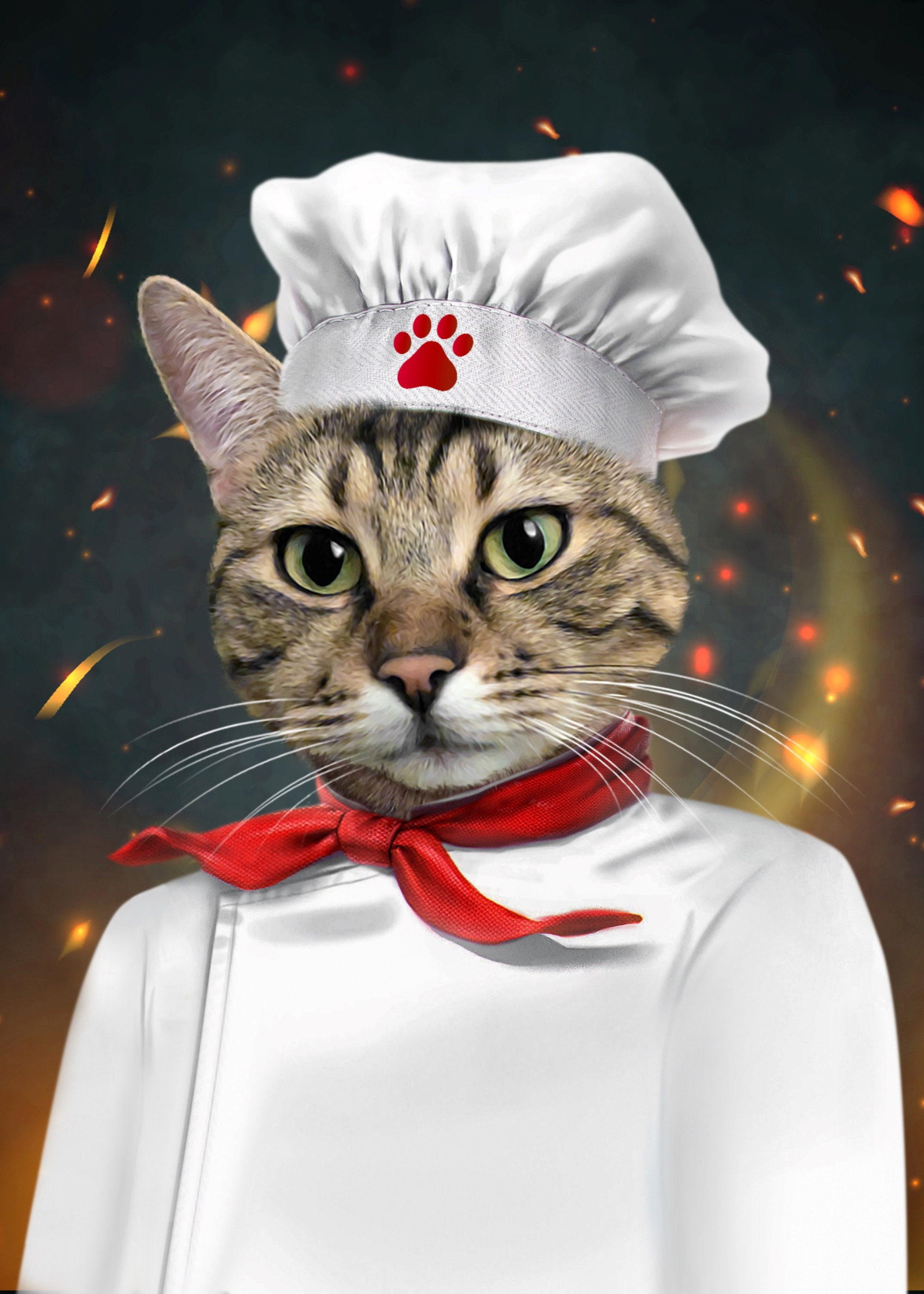 Pet Portrait,custom Pet Portrait,chef Cat Portrait,personalized Pet ...