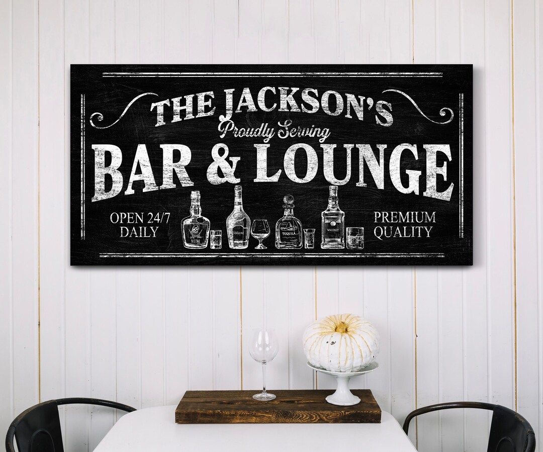 Personalized Bar & Lounge Sign, Home Bar Sign, Rustic Pub Decor, Family ...
