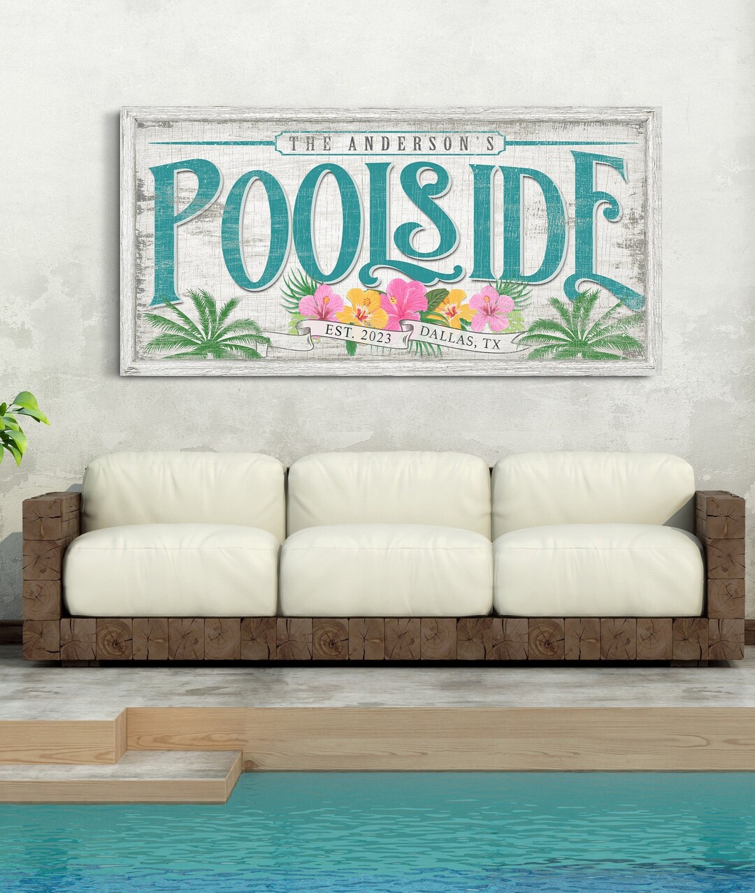 Personalized Poolside Sign, Backyard Pool & Bar Sign, Vintage Outdoor ...