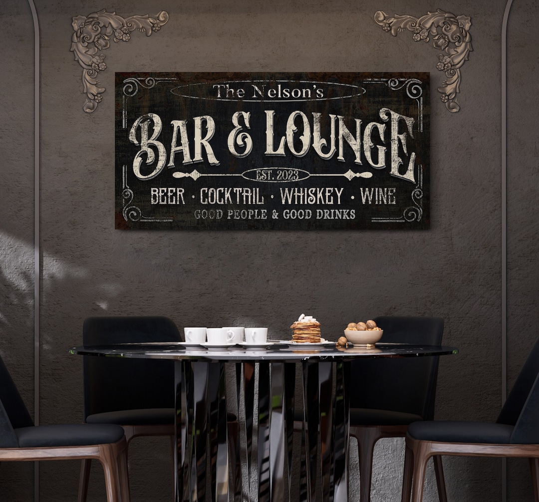 Personalized Bar & Lounge Sign, Vintage Home Bar Pub Sign, Family Last ...