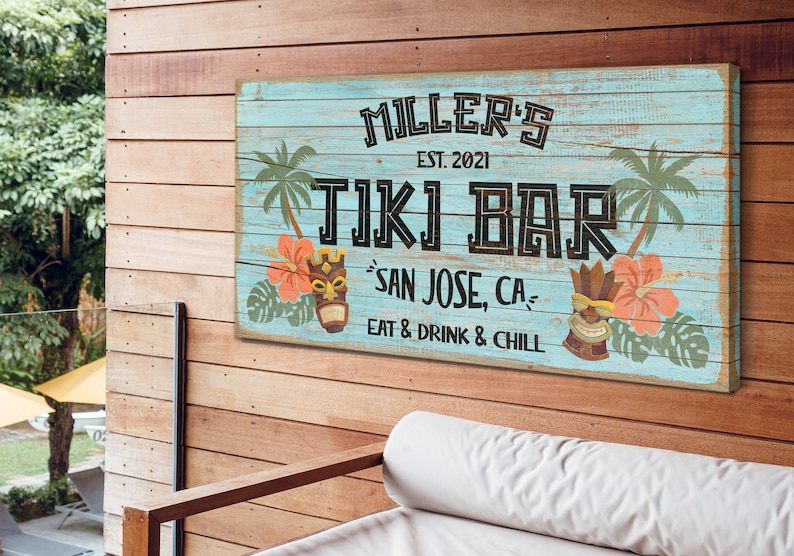 Custom Tiki Bar Sign Personalized Huge Canvas Outdoor Home | Etsy