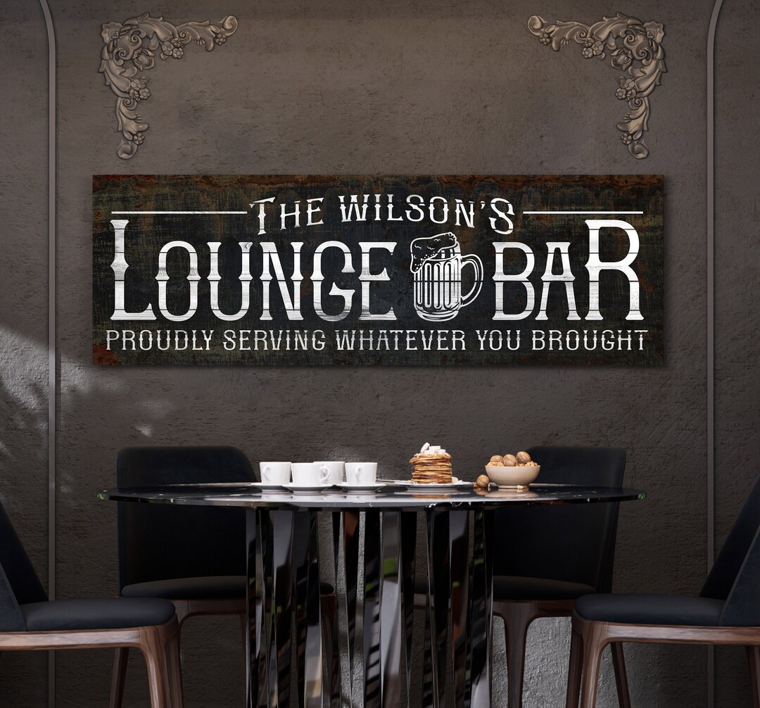 Customized Bar & Lounge Sign, Home Bar Wall Decor, Vintage Lounge Decor ...