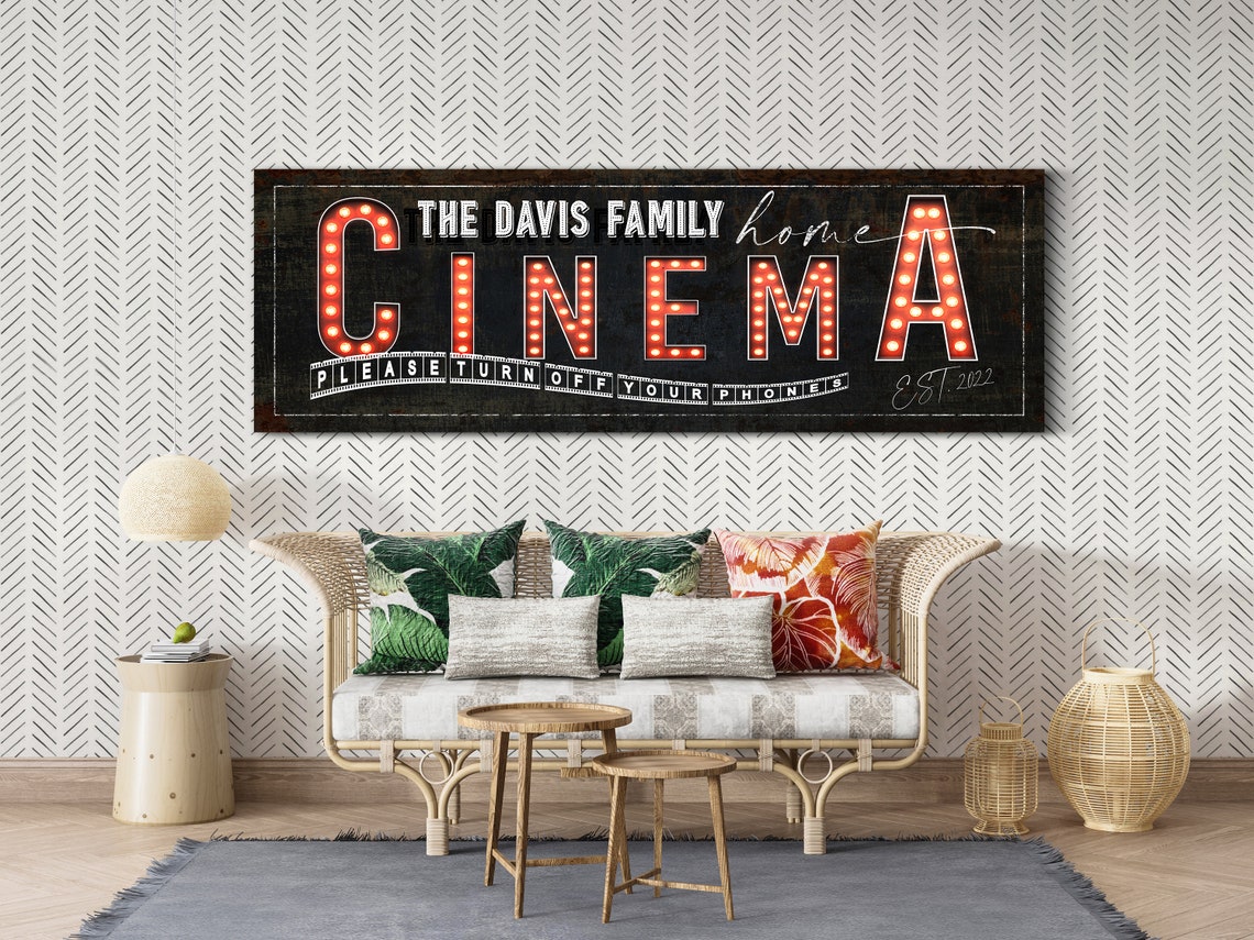 Custom Home Cinema Sign, Family Theater Room Sign, Vintage Movie Room ...