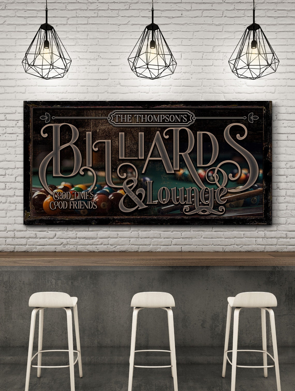 Personalized Billiards Lounge Sign, Poolhall Sign, Game Room Basement ...