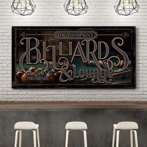 Personalized Billiards Lounge Sign, Poolhall Sign, Game Room Basement ...