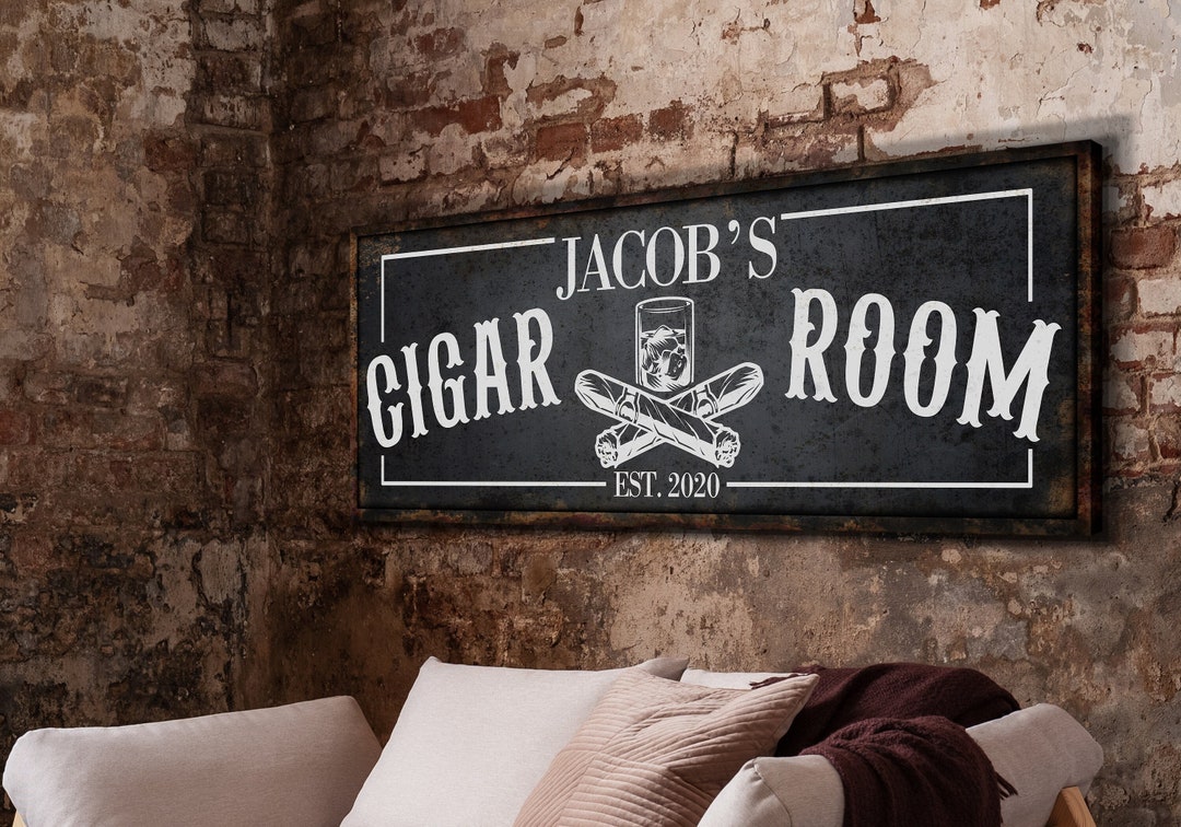Personalized Cigar Room Sign, Cigar Bar & Lounge Wall Decor, Rustic ...