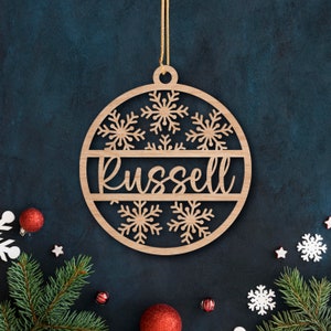 Custom Name Christmas Wood Ornament, Personalized Christmas Snowflake ...