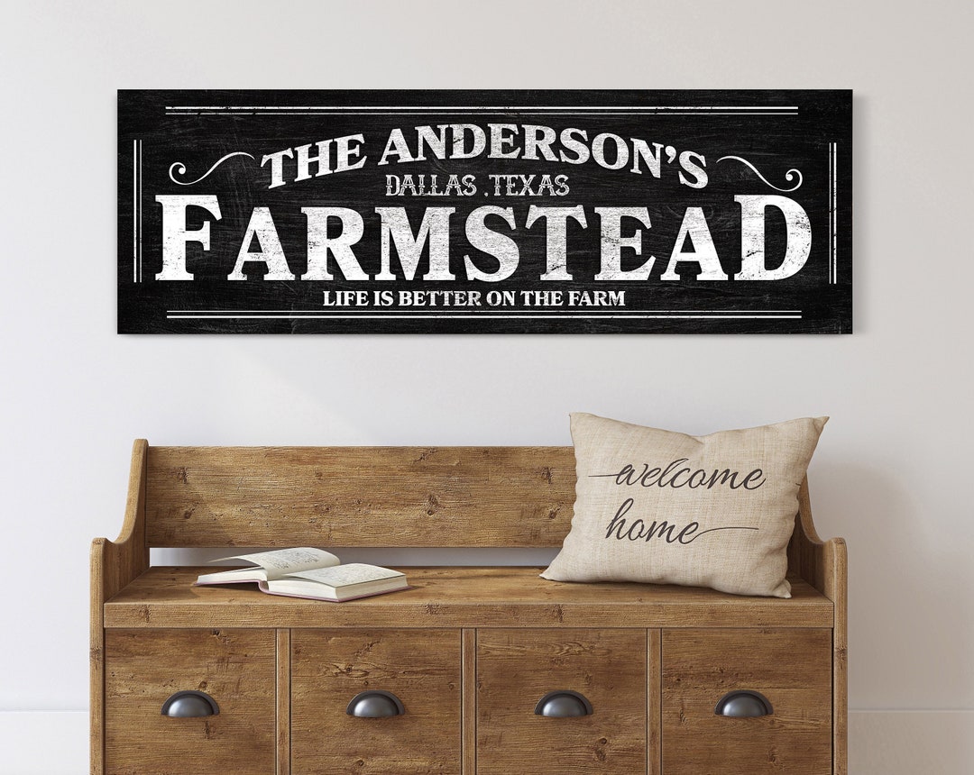 Personalized Farmstead Sign, Family Name Wall Art, Rustic Farmhouse ...