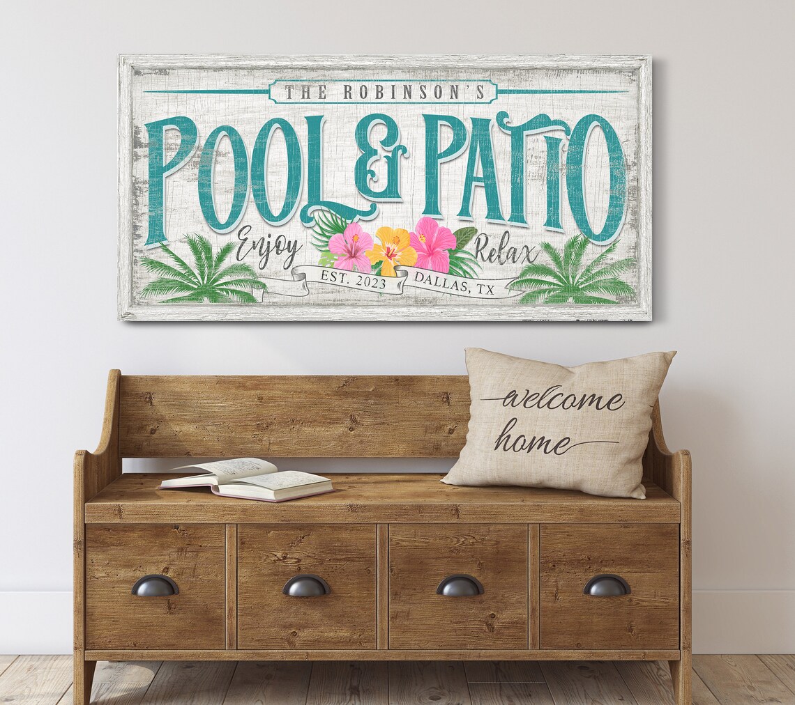 Personalized Pool & Patio Sign, Poolside Bar and Grill Decor, Outdoor ...