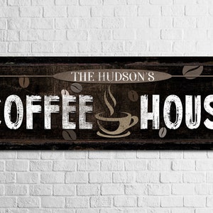 Personalized Coffee House Sign, Coffee Bar Sign, Freshly Brewed Coffee ...