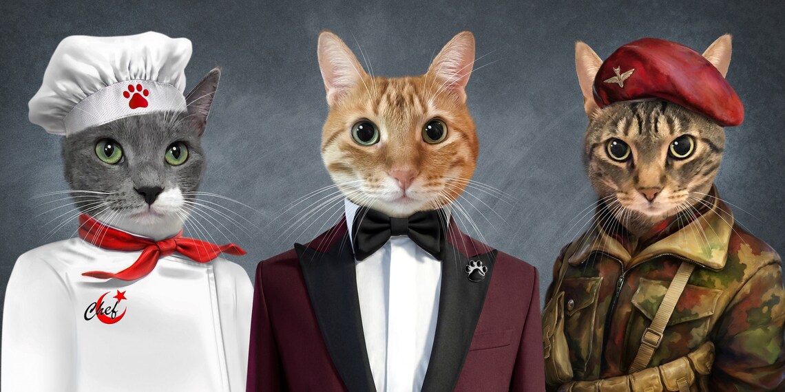 Multiple Pet Portrait, Custom Multi Pet Canvas, Custom 3 Pets Portrait ...
