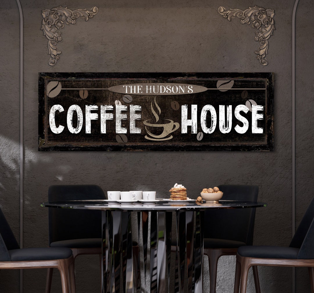Personalized Coffee House Sign, Coffee Bar Sign, Freshly Brewed Coffee ...