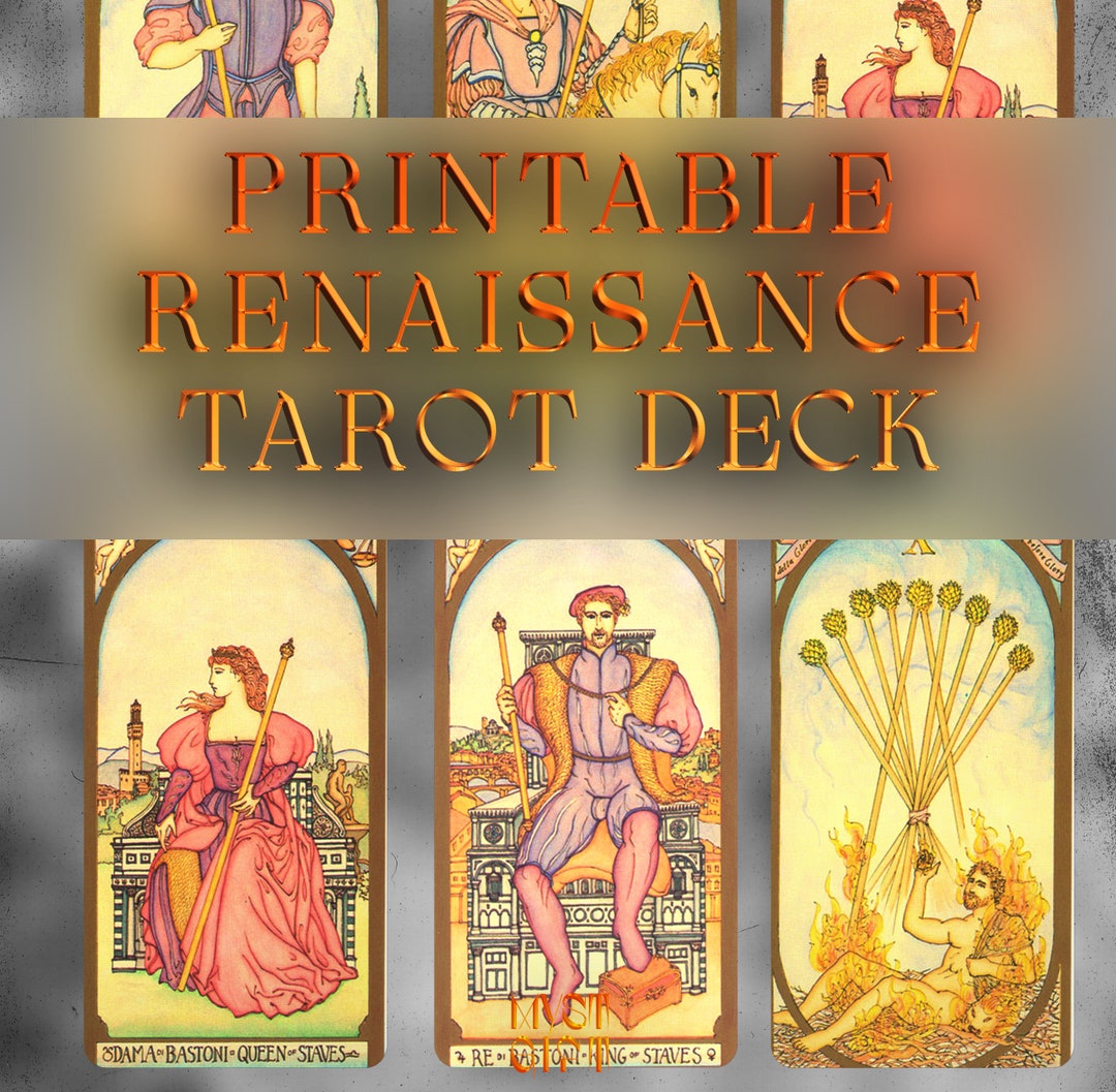 Renaissance Tarot Card Deck Printable Oracle 78 Cards Back Instant ...