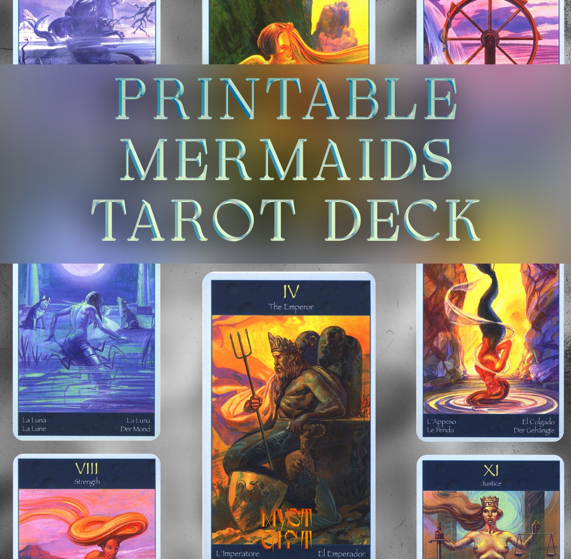 Tarot of the Mermaids Card Deck Printable Oracle 78 Cards Back Instant ...