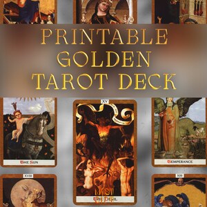 Golden Tarot Card Deck Printable Oracle 78 Cards Back Instant Download ...