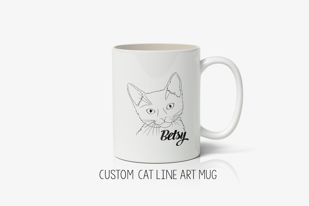 Personalized Pet Line Art Mug With Name, Custom Cat Mug, Coffe Lover ...
