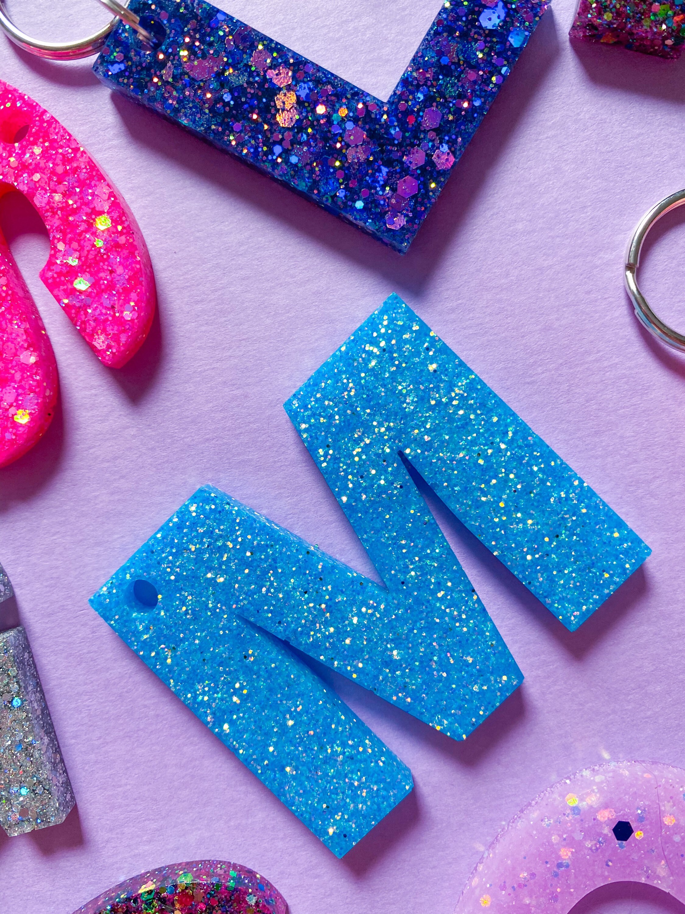 Glitter Monogram Keychain Glitter Initial Keychain Letter - Etsy