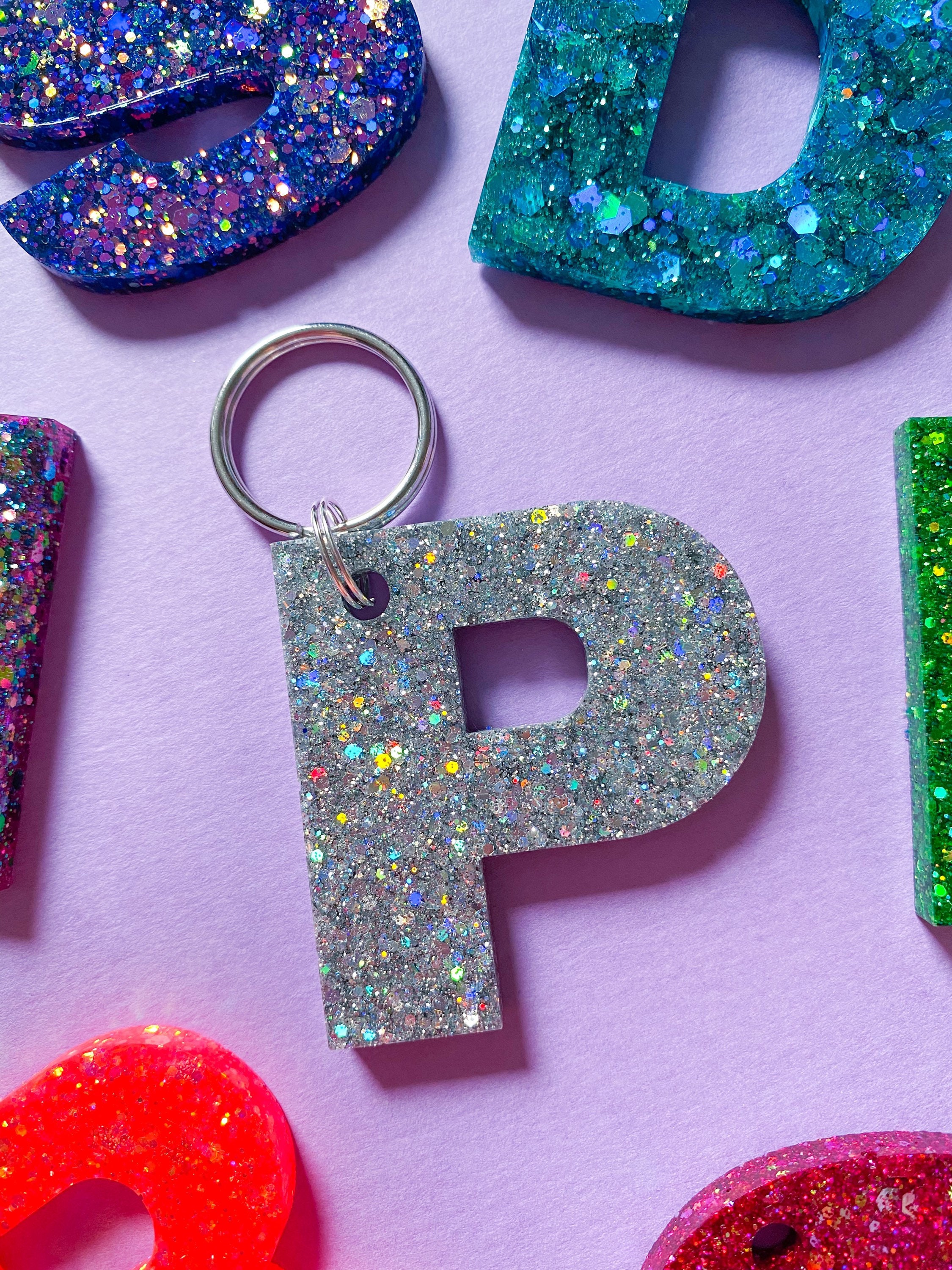 Glitter Monogram Keychain Glitter Initial Keychain Letter - Etsy