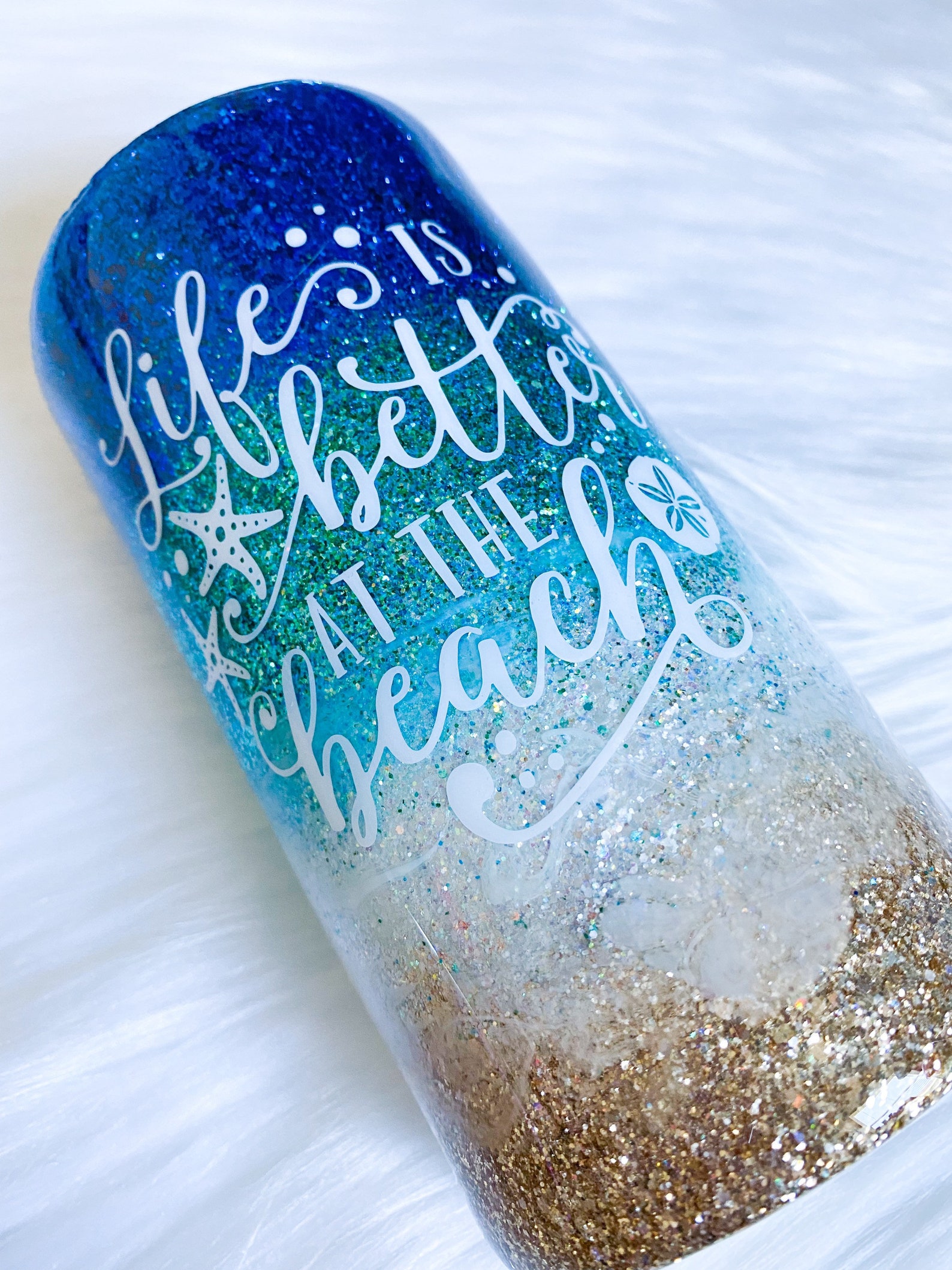 Beach Glitter Can Cooler Ocean Wave Beach Cup Glitter Slim Can Cooler ...