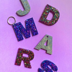 Glitter Monogram Keychain Glitter Initial Keychain Letter - Etsy