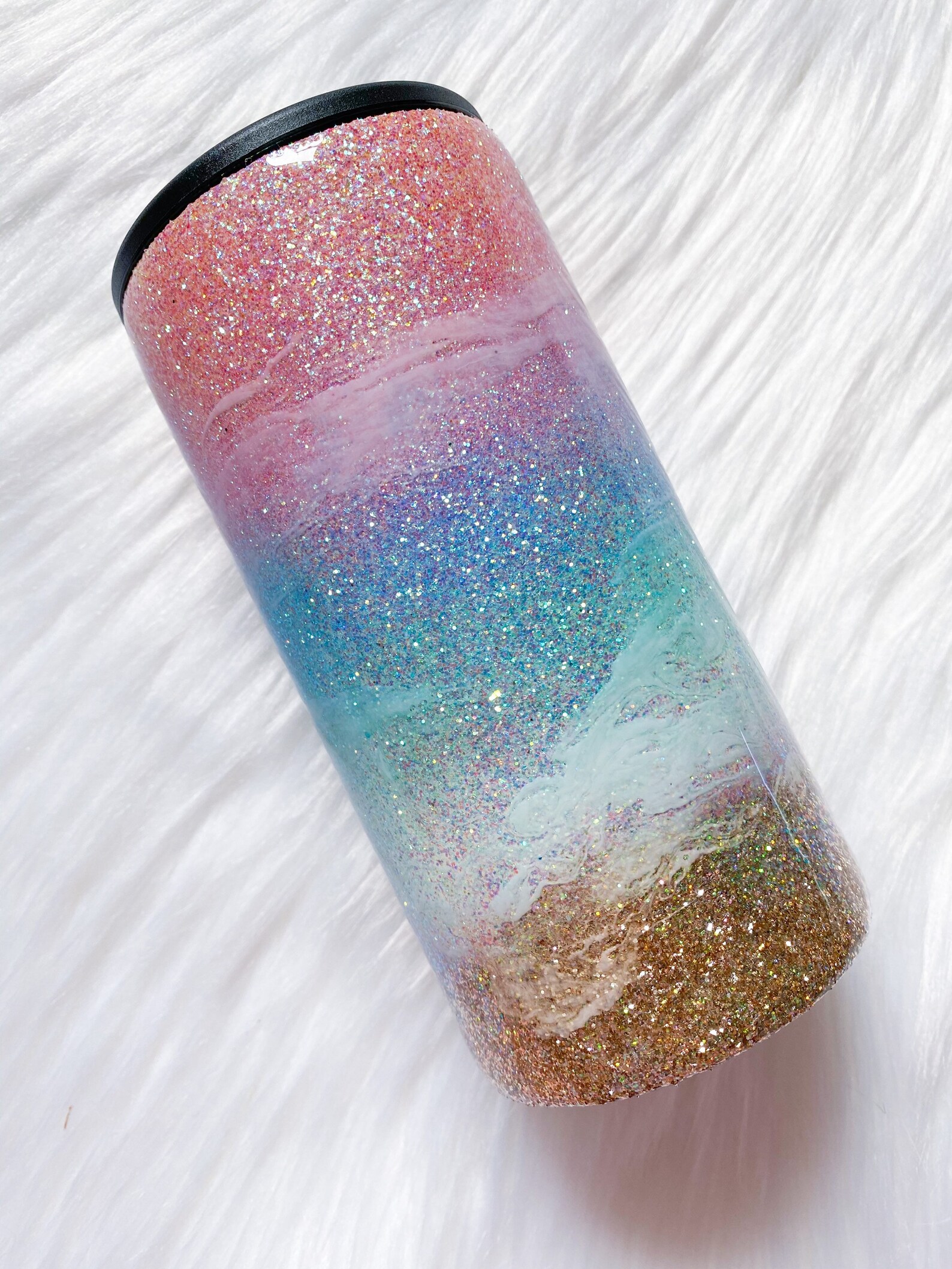 Beach Glitter Can Cooler Ocean Wave Beach Cup Glitter Slim Can - Etsy