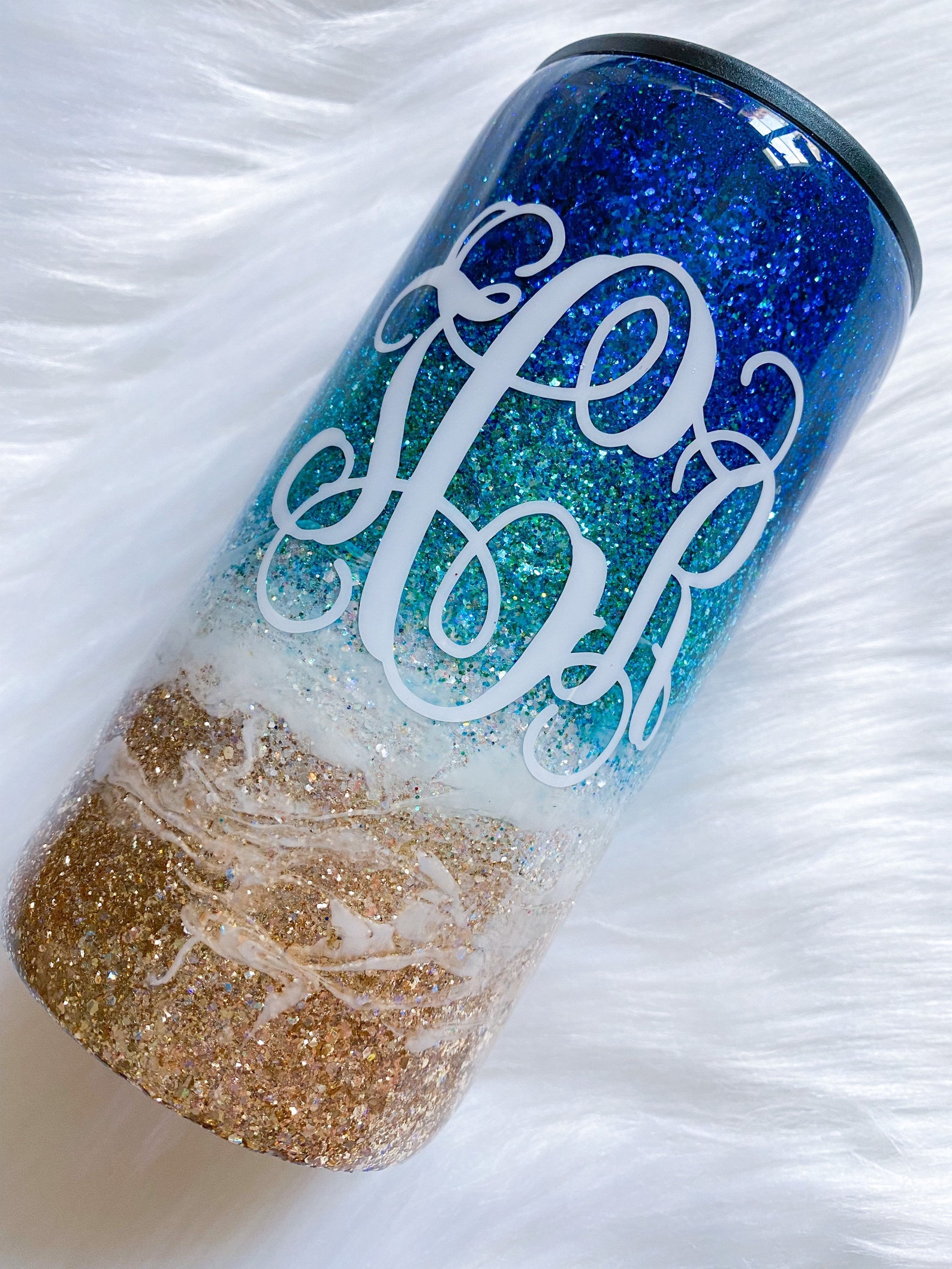 Beach Glitter Can Cooler Ocean Wave Beach Cup Glitter Slim Can - Etsy