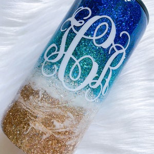 Beach Glitter Can Cooler Ocean Wave Beach Cup Glitter Slim Can Cooler ...