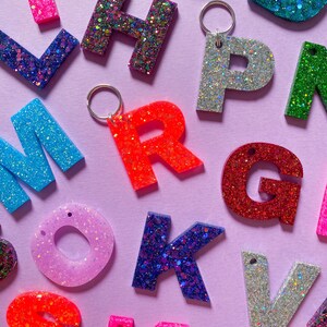 Glitter Monogram Keychain Glitter Initial Keychain Letter | Etsy