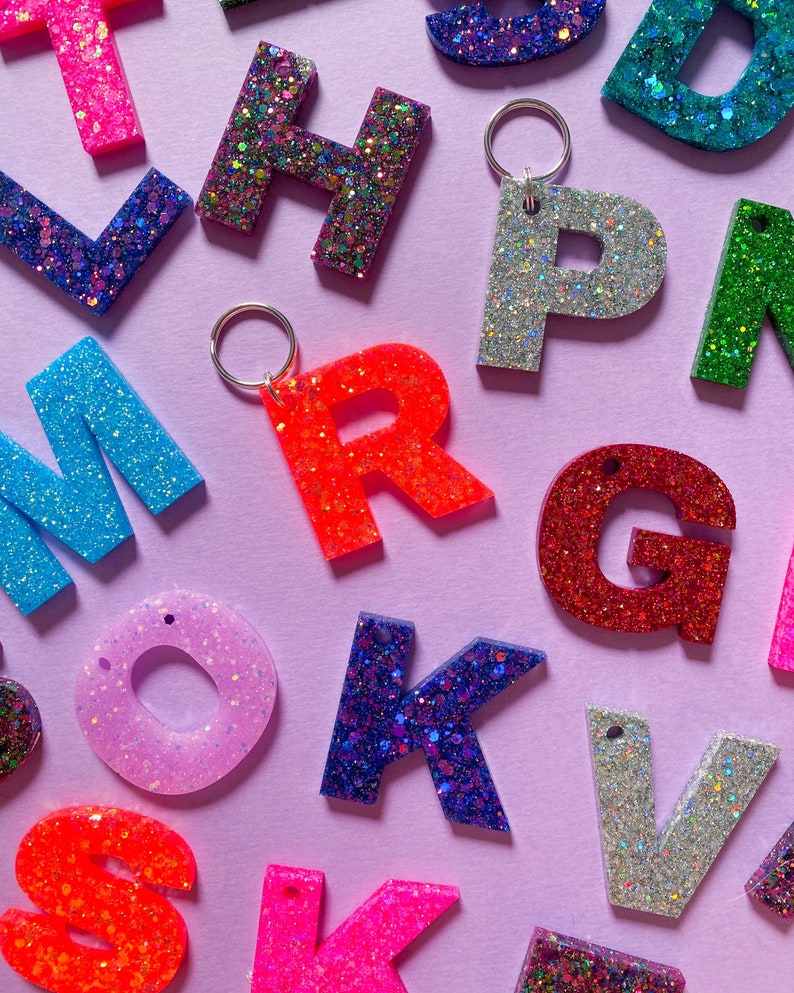 Glitter Monogram Keychain Glitter Initial Keychain Letter - Etsy