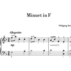 Mozart - Minuet in F (easy Piano) Sheet Music ,classical Music, Music ...