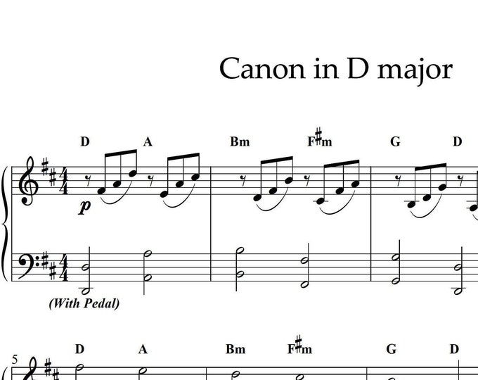 Canon in D (sheet Music) - Etsy