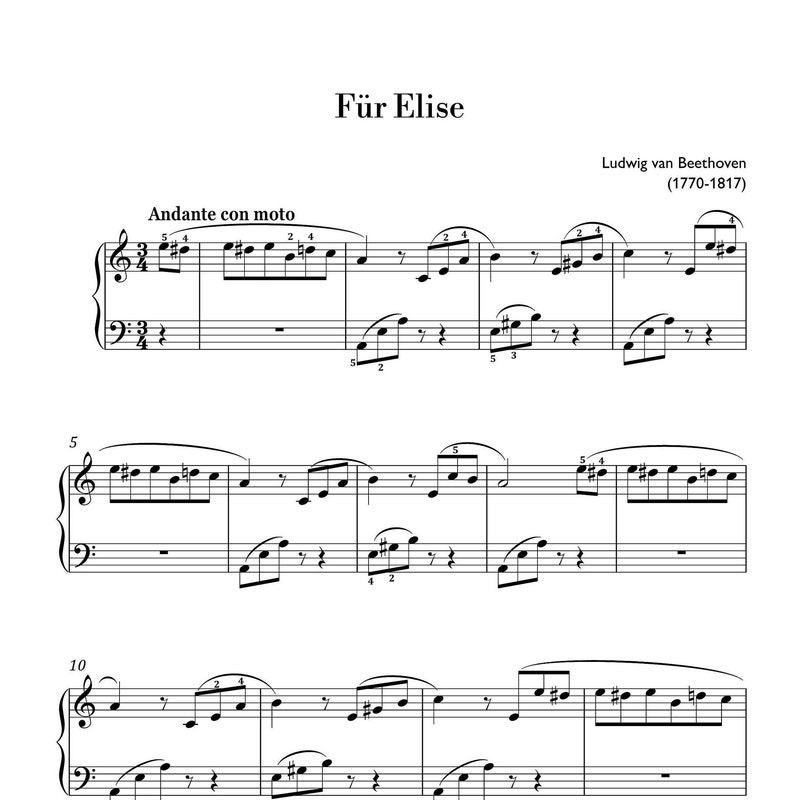 Fur Elise Easy Piano - Etsy