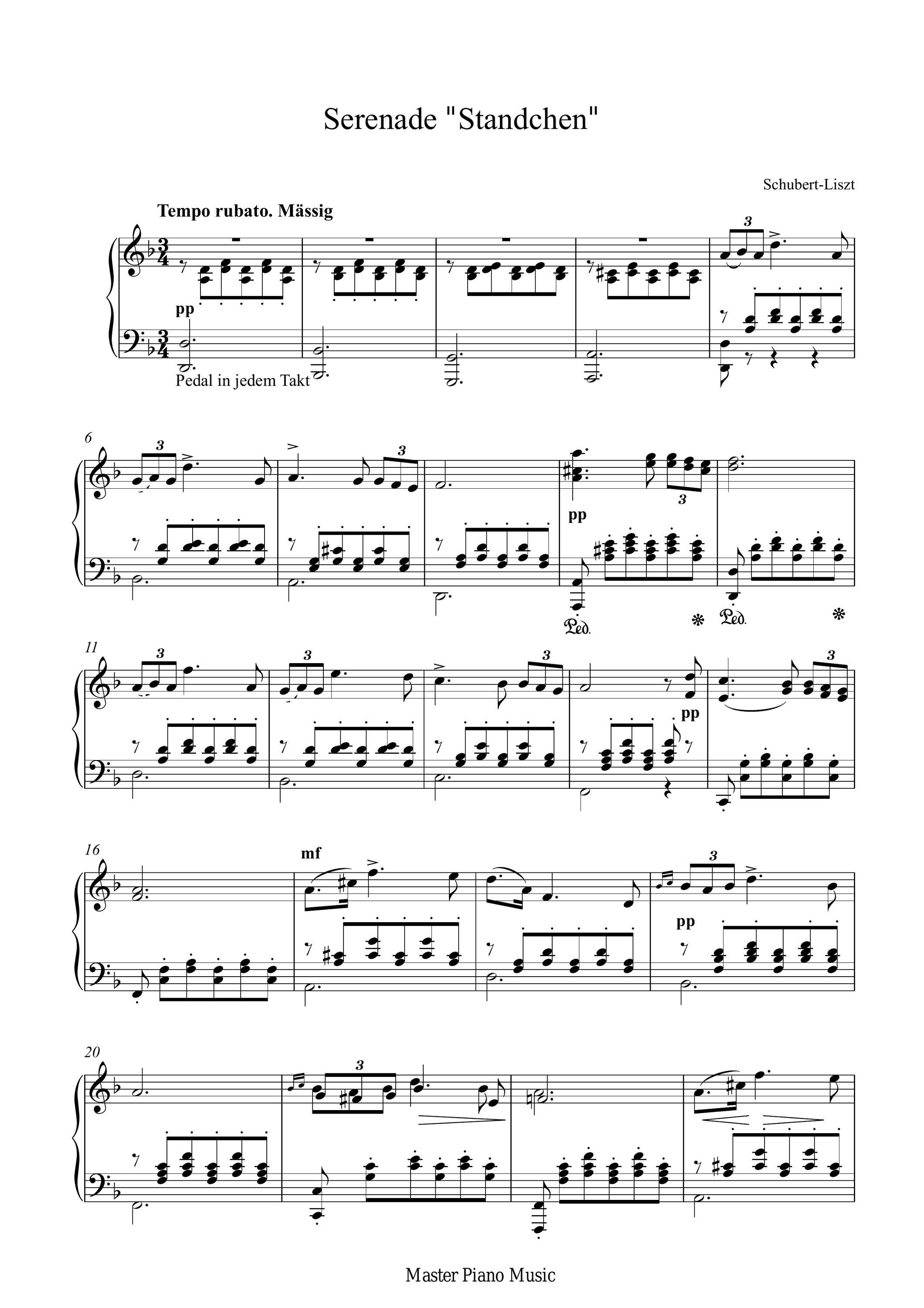Schubert - Serenade (standchen) - Piano Sheet Music, 4 Pages, Classical ...