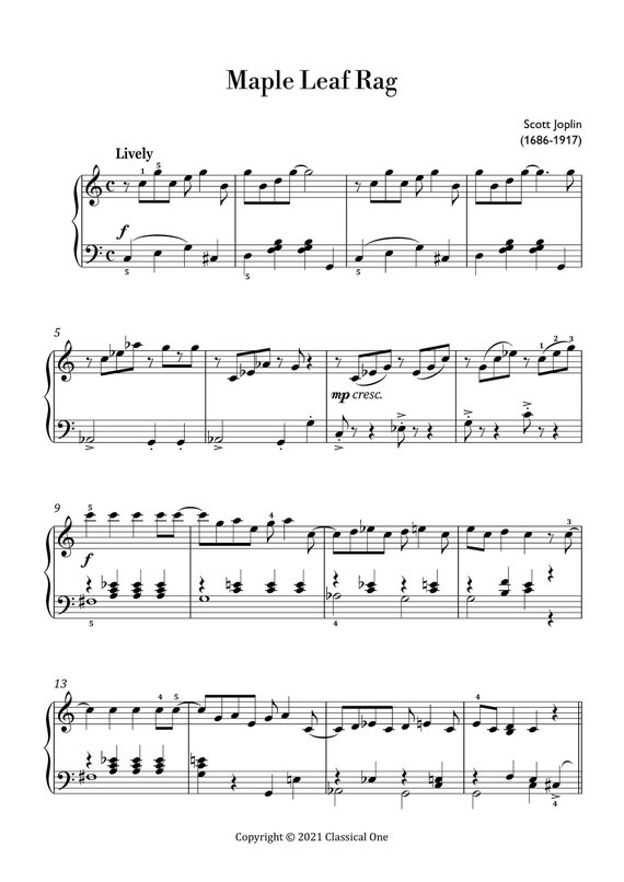 Joplin Maple Leaf Rag easy Piano Sheet Music classical - Etsy