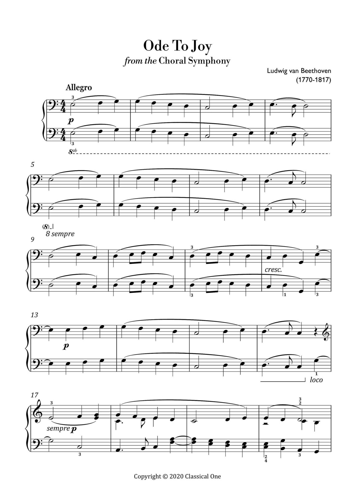 Beethoven - Ode to Joy (easy Piano) Sheet Music ,classical Music, Music ...